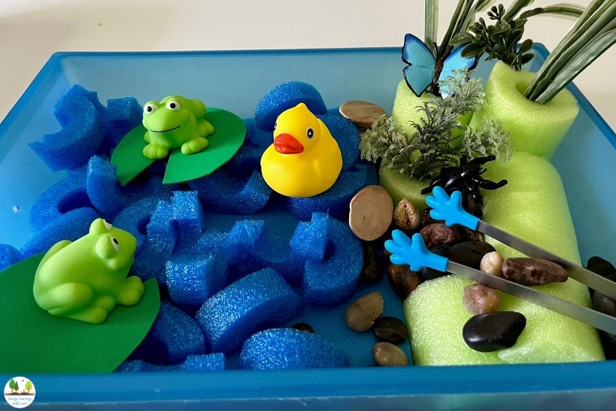 Pond Habitat Sensory Bin for Preschool Science Fun