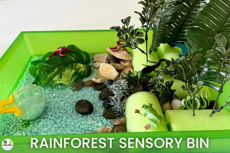 Rainforest Habitat Sensory Bin for Preschool Jungle Play